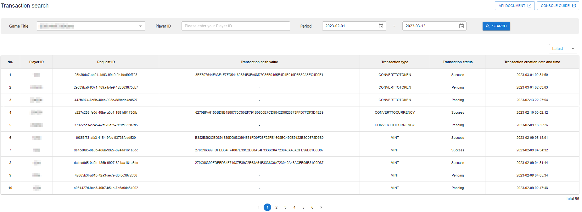 Transaction search - Hive Developers